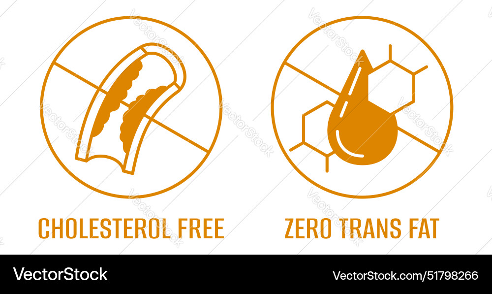 Zero trans fat and cholesterol free signs Vector Image