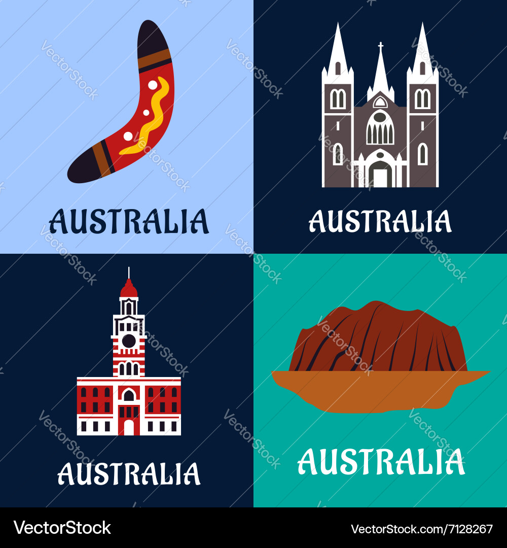 Australian landscape and architecture flat icons Vector Image