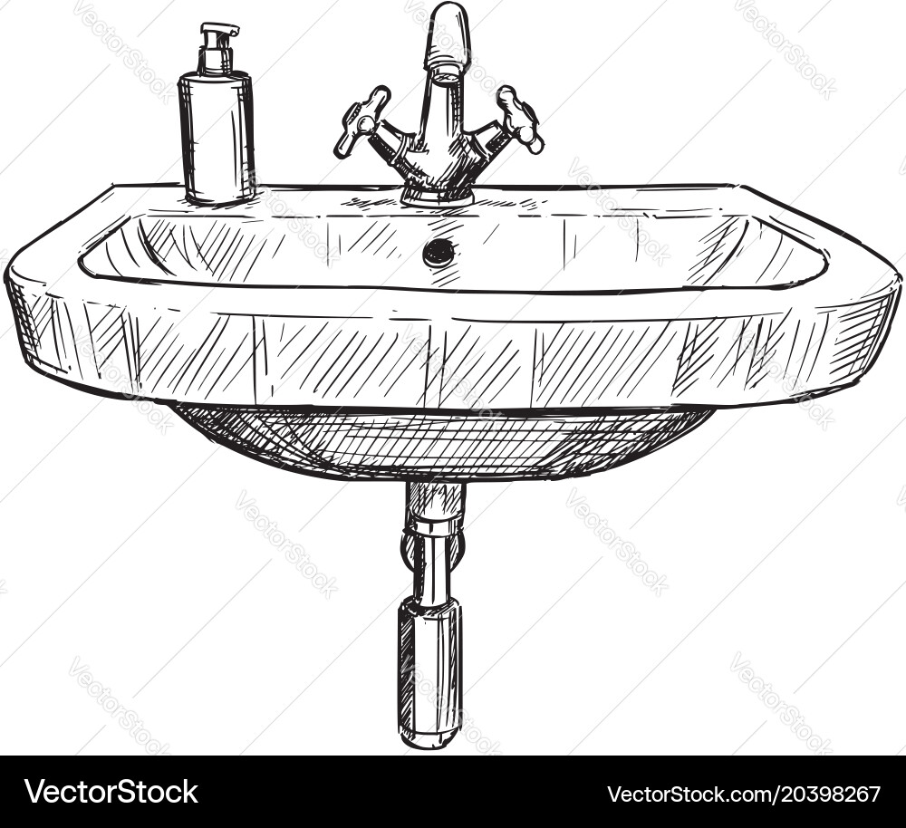 Hand drawing of sink in bathroom Royalty Free Vector Image