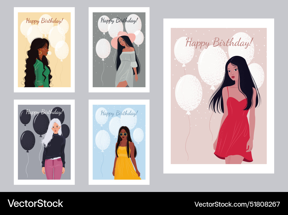 Happy birthday greeting card set Royalty Free Vector Image