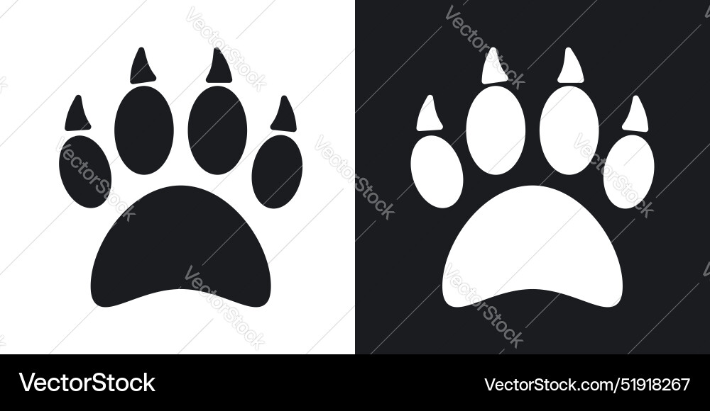 Paw icon set in solid black and white color Vector Image