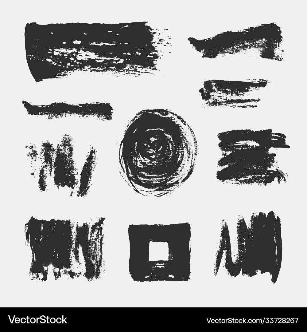 Set hand drawn paint brush strokes and stains Vector Image
