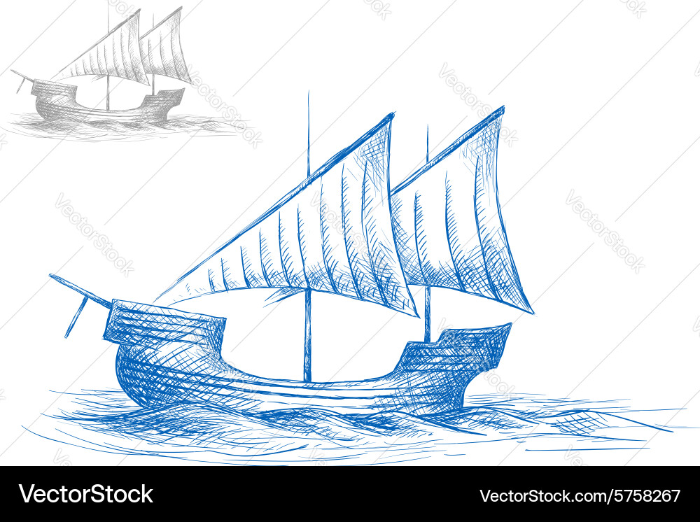 Sketch of old medieval sailing ship Royalty Free Vector