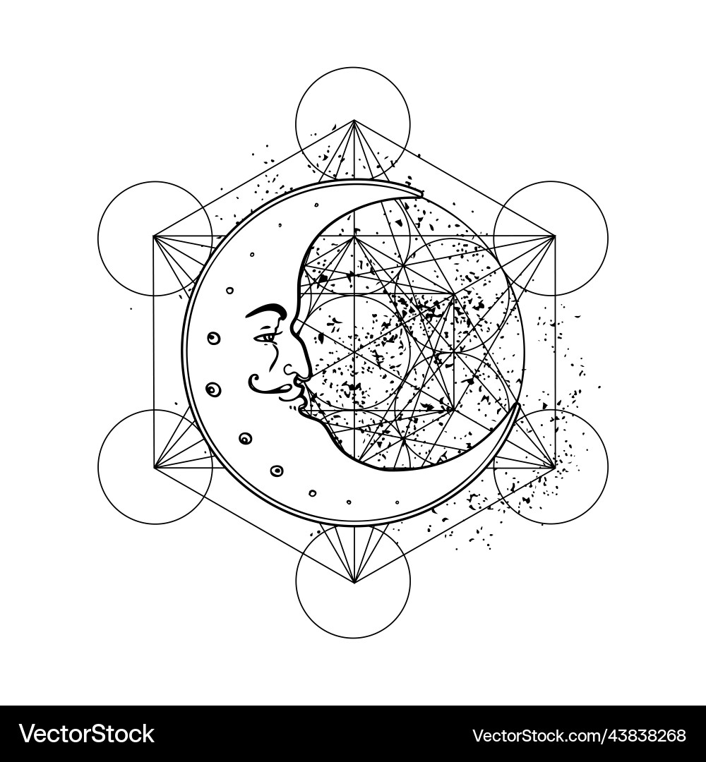 Crescent moon with human face Royalty Free Vector Image