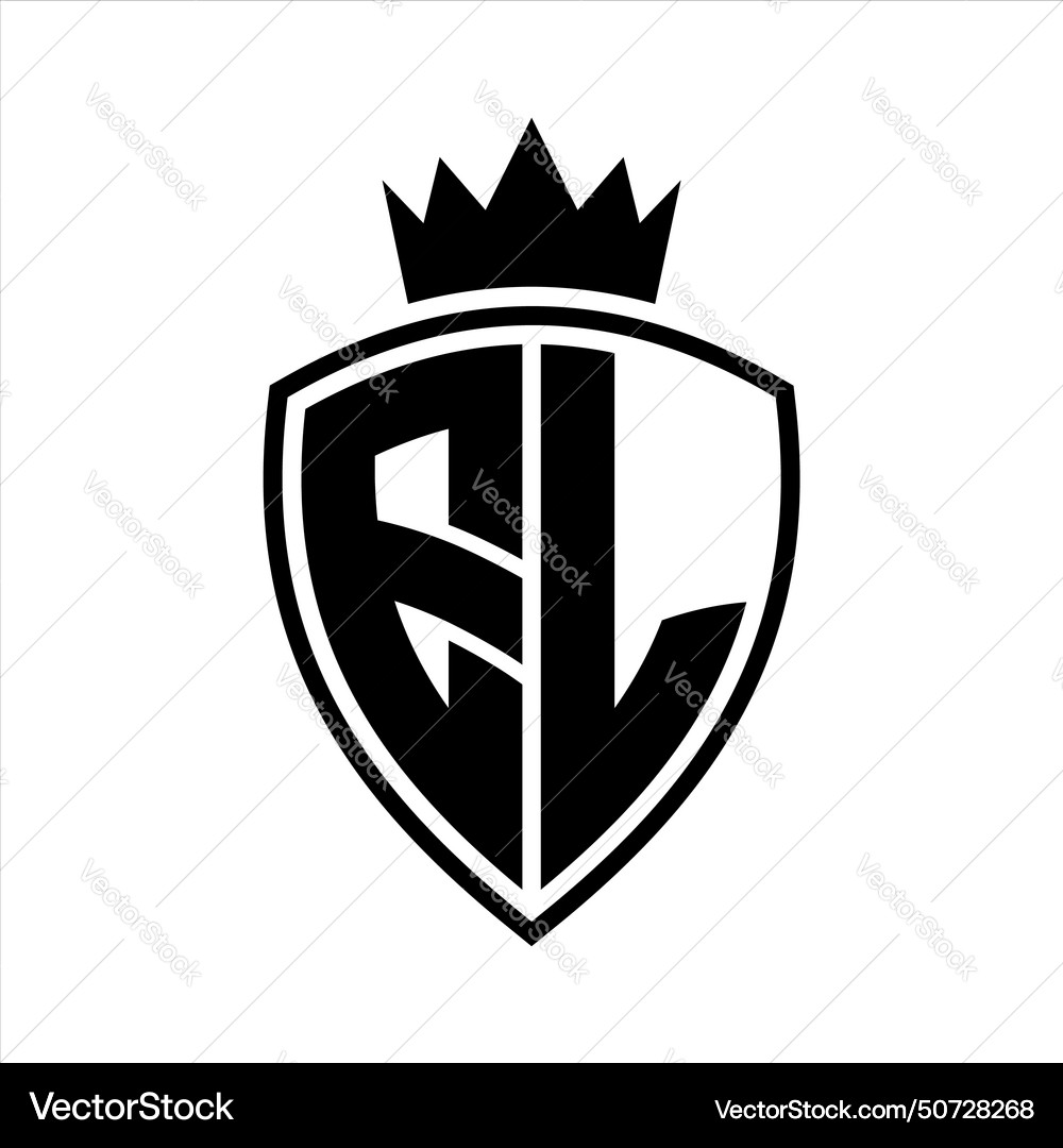 El letter monogram shield and crown outline shape Vector Image