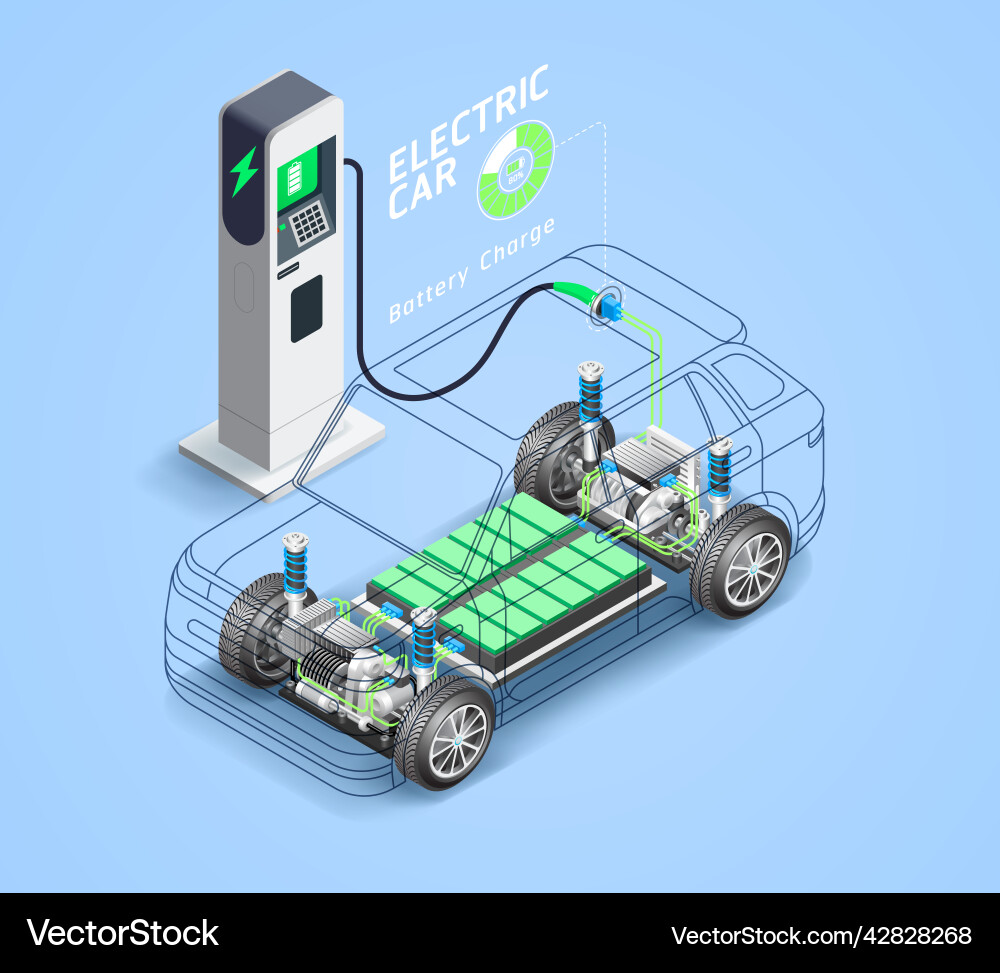 Electric car vehicle components Royalty Free Vector Image