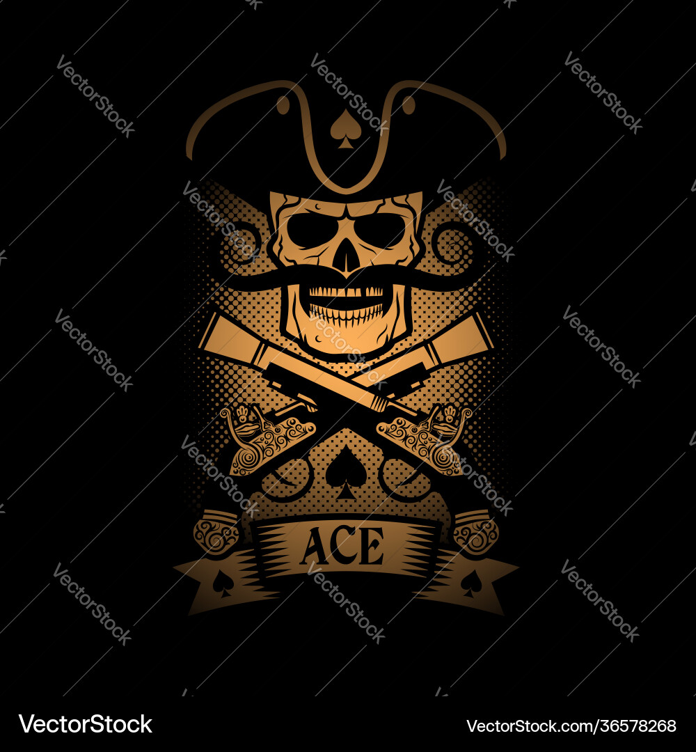 Pirate emblem skull with a pistol Royalty Free Vector Image