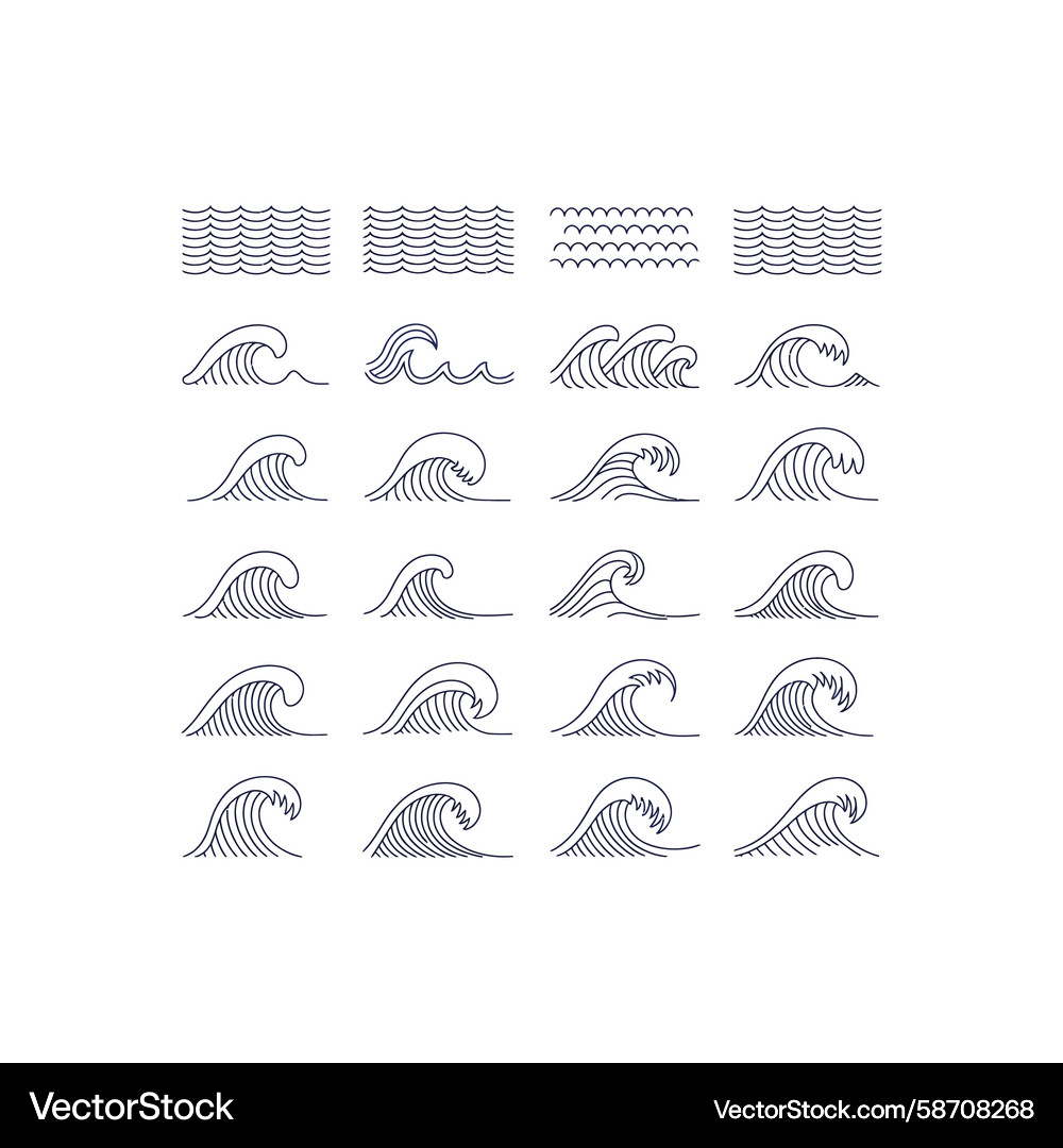 Stylized Ocean Wave Line Art Royalty Free Vector Image
