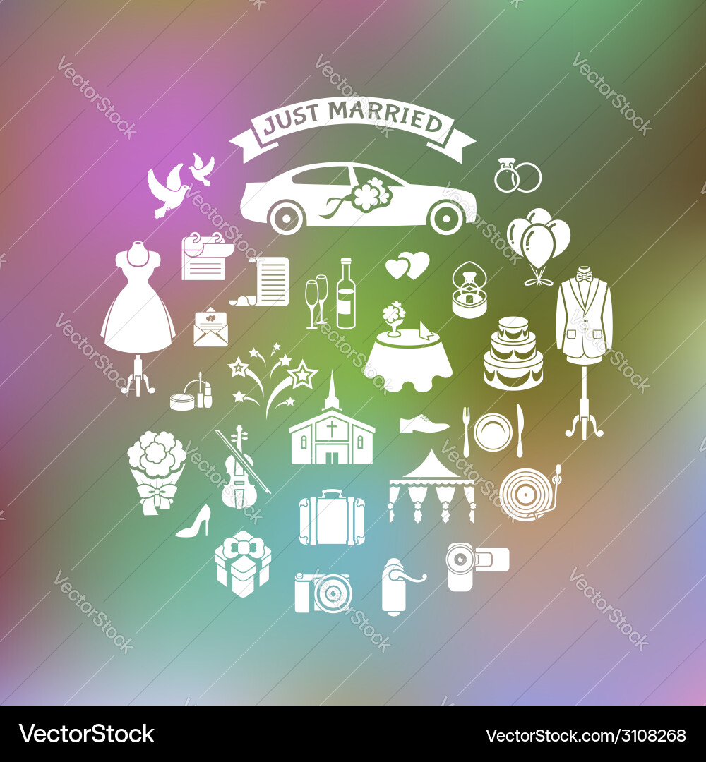 Wedding icons on blurred background Royalty Free Vector