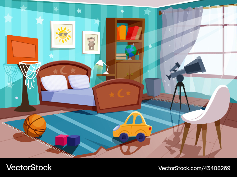 Cartoon Empty Kid's Bedroom Royalty Free Vector Image