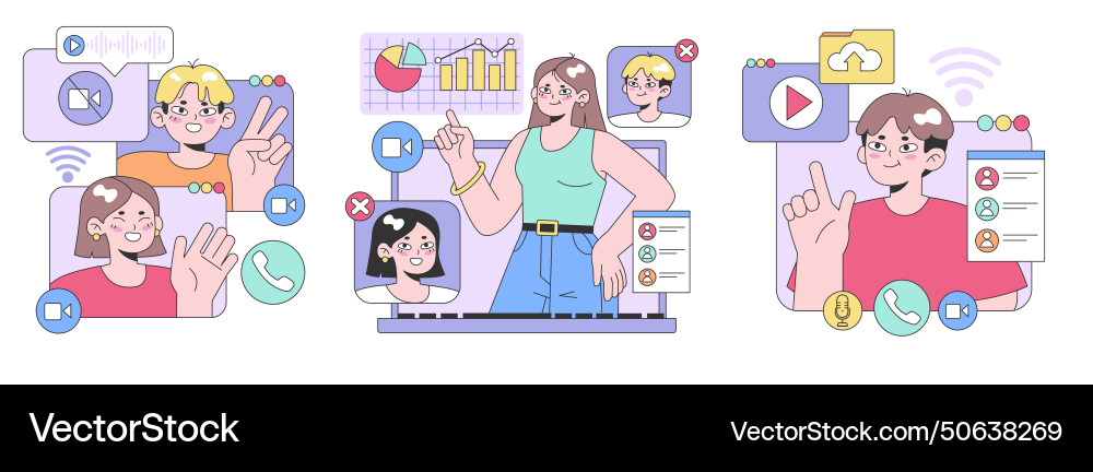 Digital communication set flat Royalty Free Vector Image