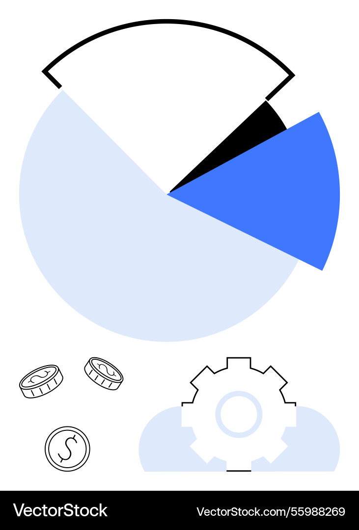 Financial pie chart with cogwheel and coins Vector Image