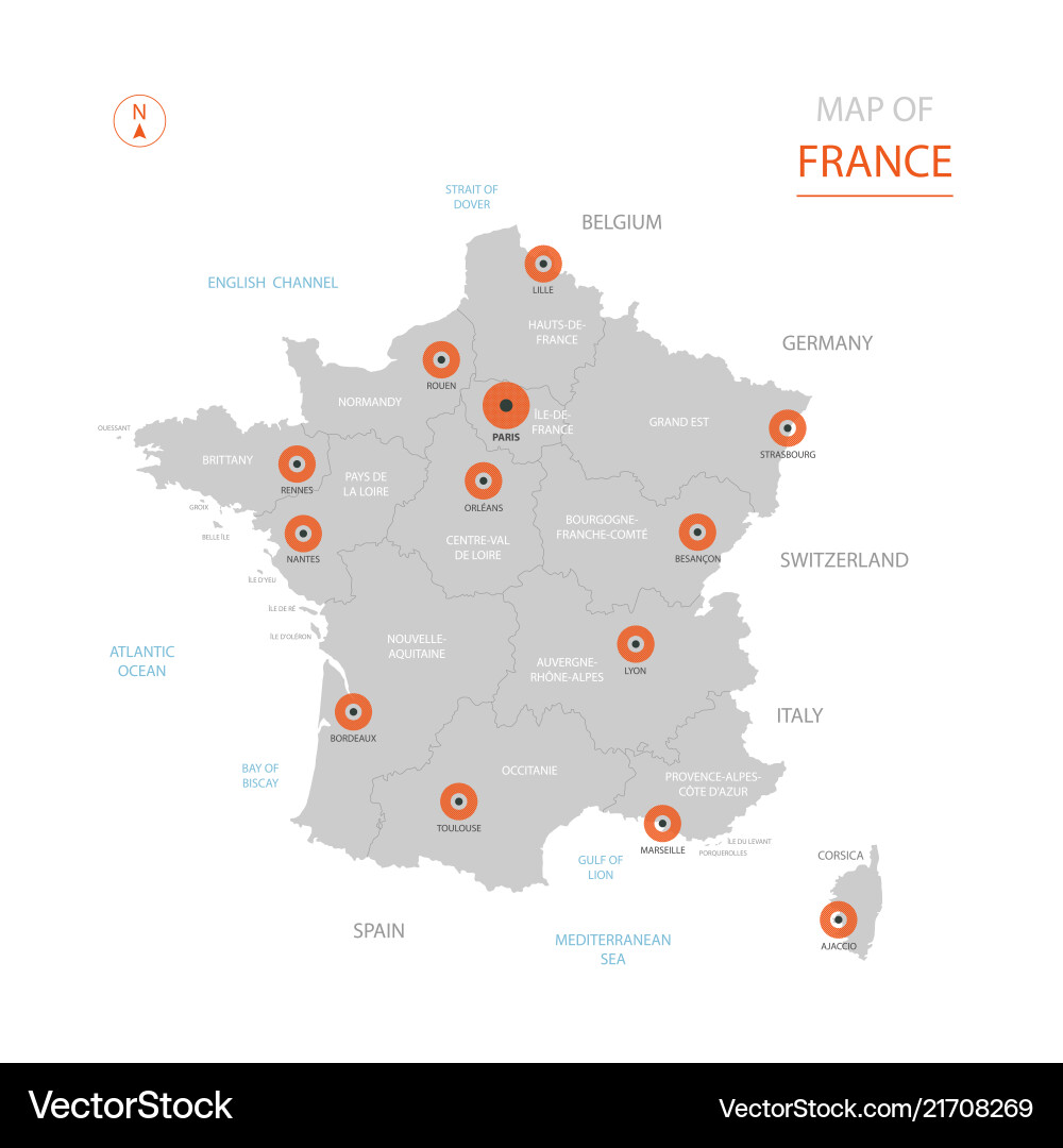France map with administrative divisions Vector Image
