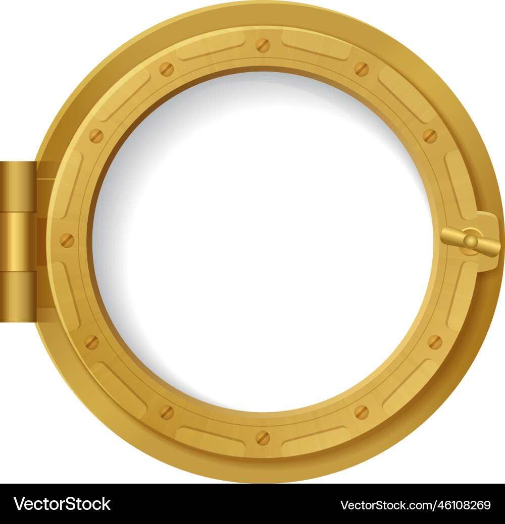 Golden porthole realistic composition Royalty Free Vector