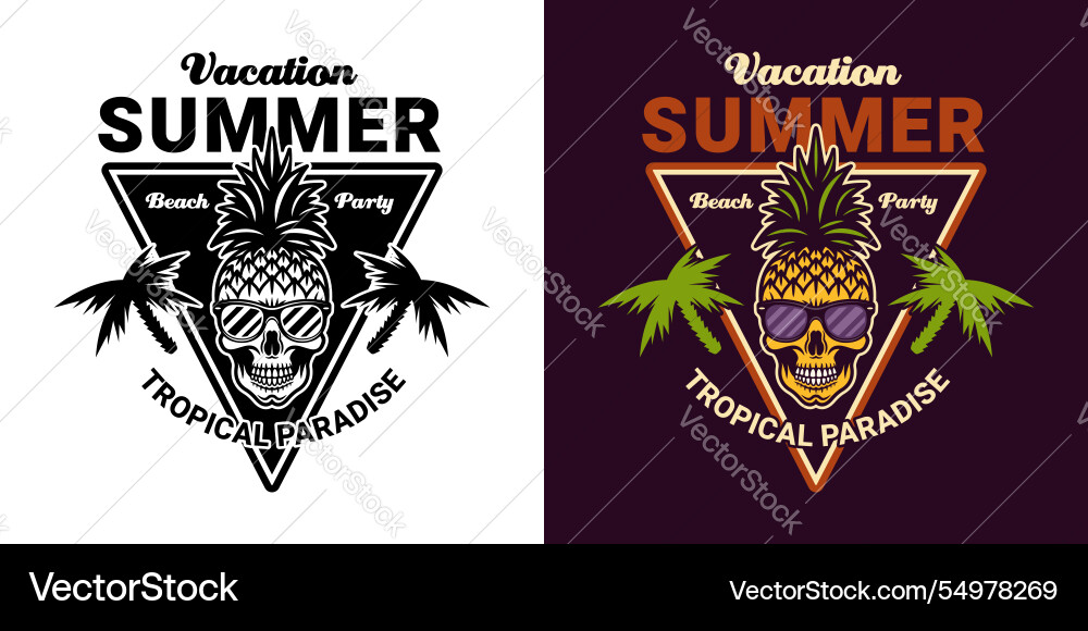 Skull pineapple cartoon character summer theme Vector Image