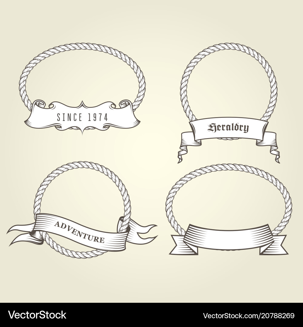 Vintage Rope Banners - Round & Oval Frames Vector Image