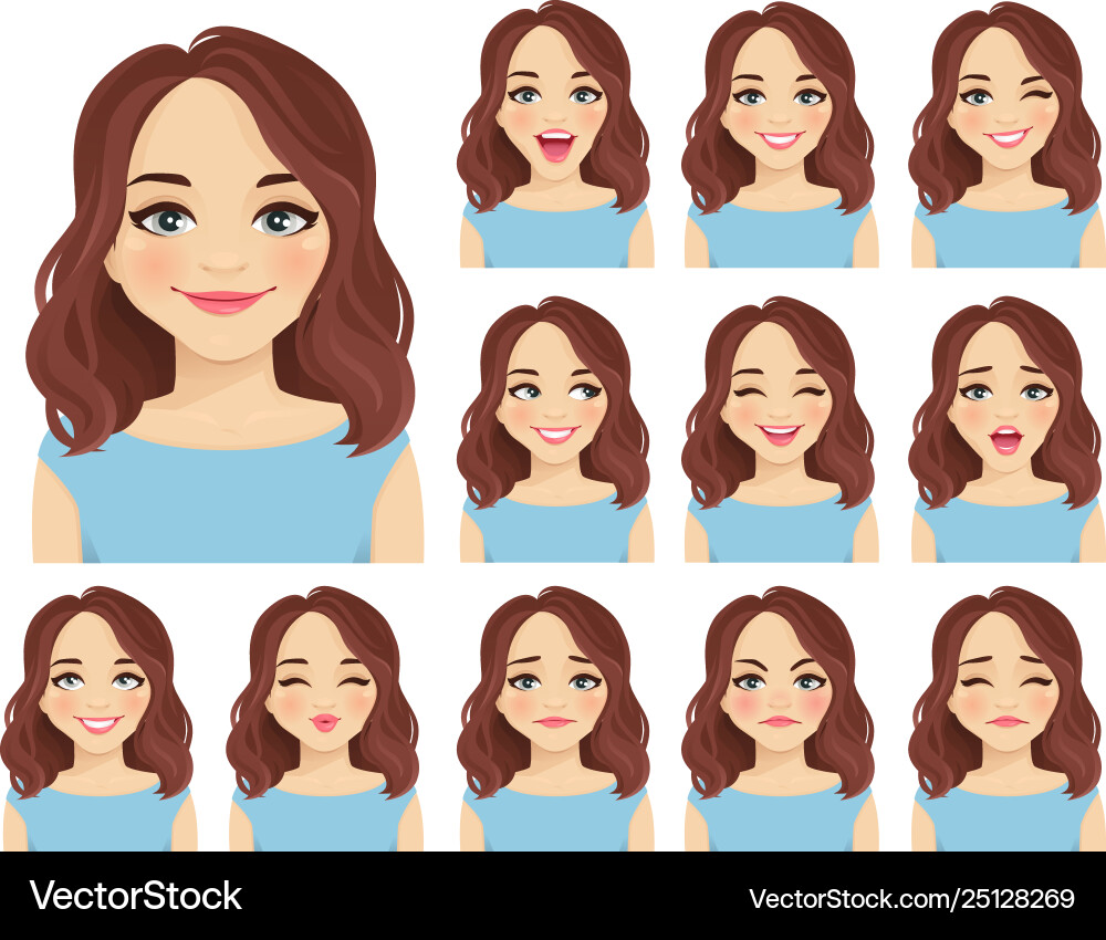 Woman expressions set Royalty Free Vector Image