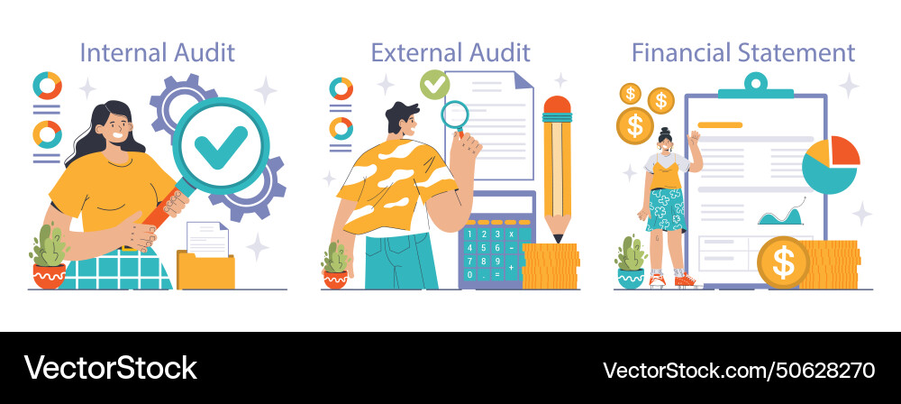 Audit process set flat Royalty Free Vector Image