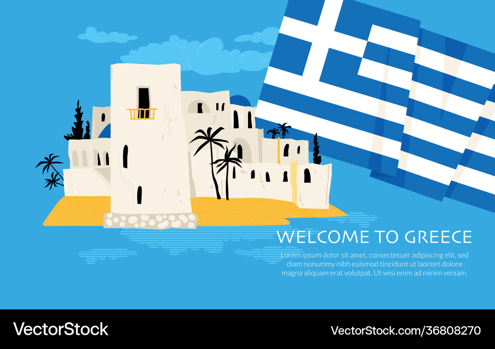Banner with image a small greek island Royalty Free Vector