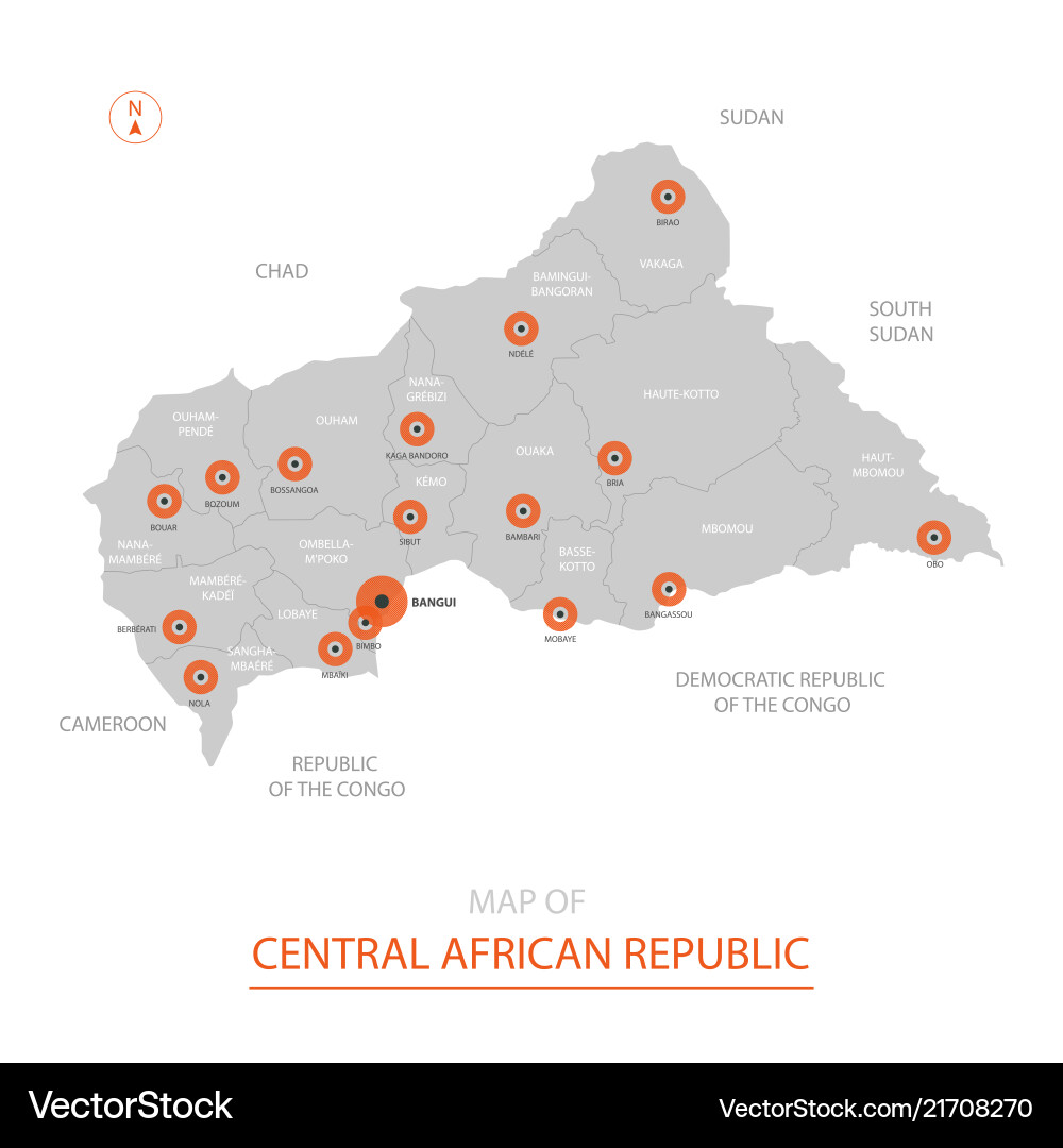 Central african republic map with administrative Vector Image