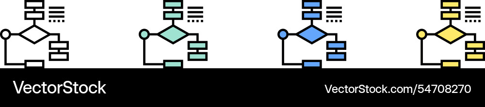Flow chart icon outline green blue and yellow Vector Image