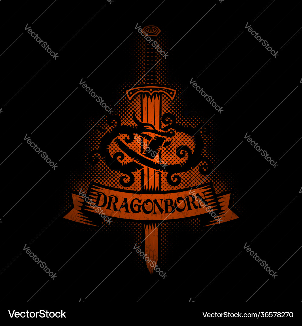 Logo with dragon and sword Royalty Free Vector Image