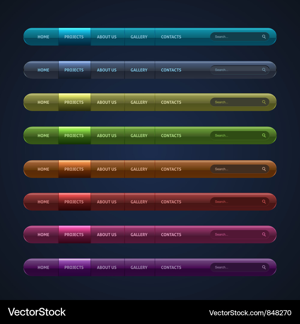 Set of 8 navigation bar for website Royalty Free Vector