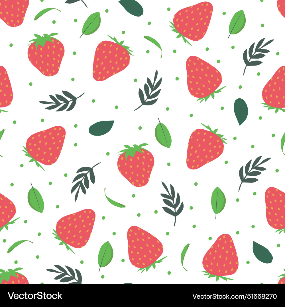 Strawberry with leaves pattern background Vector Image