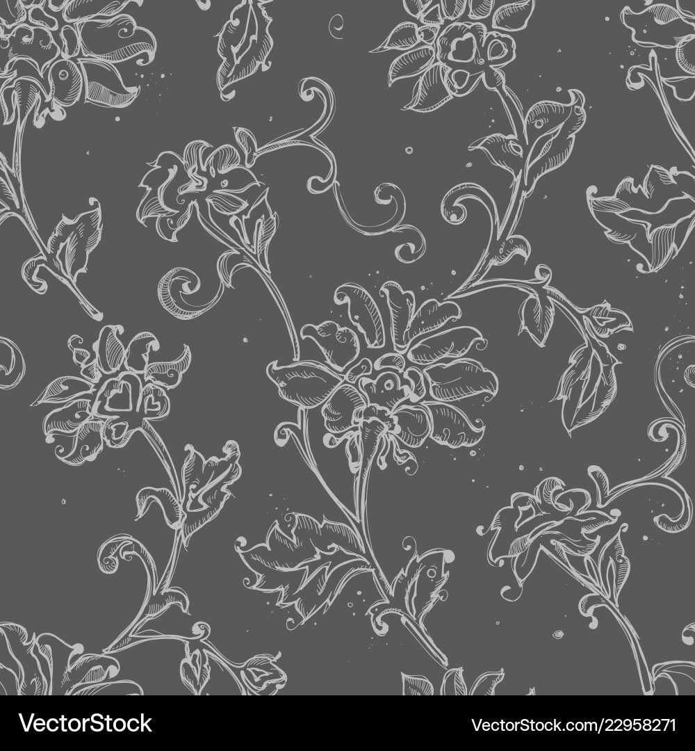 Sketchy drawing floral seamless pattern Royalty Free Vector