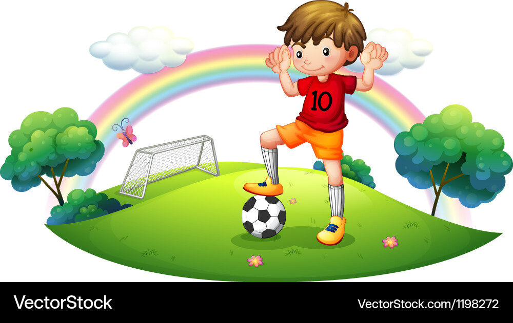 A boy in soccer field Royalty Free Vector Image