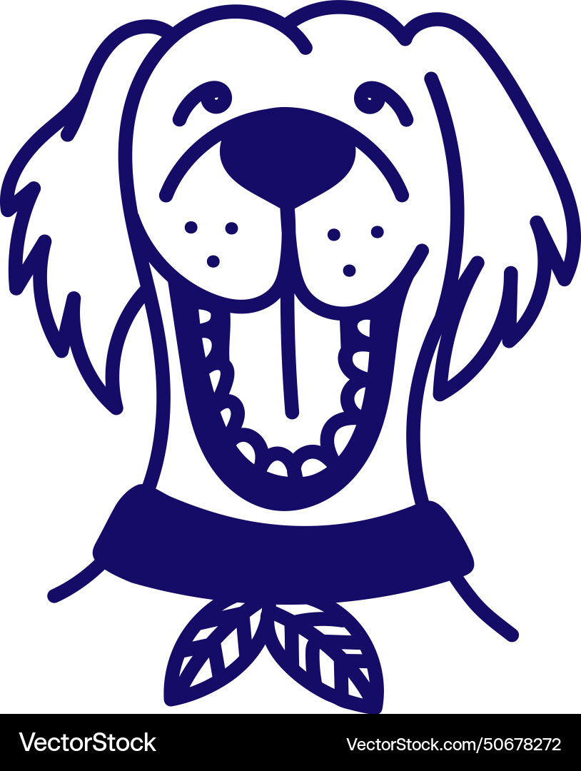 Dog face open mouth line drawing isolated Vector Image