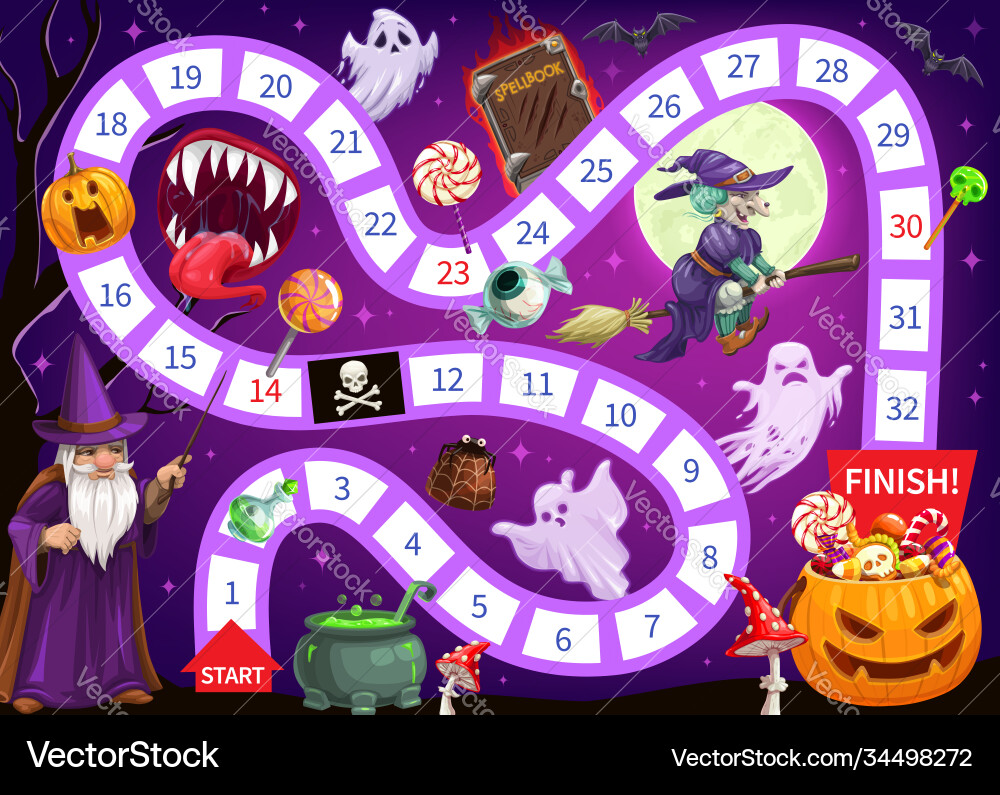 Halloween Journey Board Game Template Royalty Free Vector
