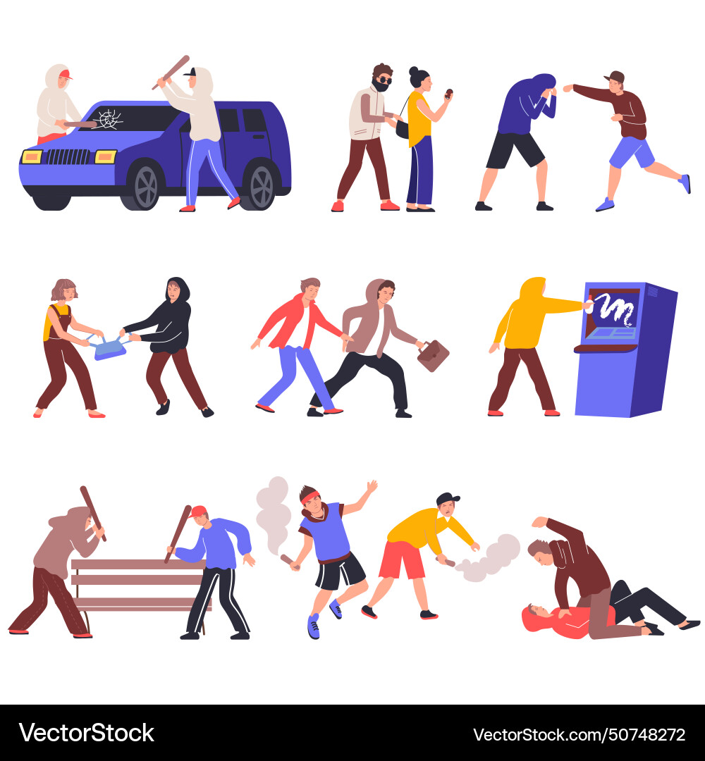 Hooligans flat icons collection Royalty Free Vector Image
