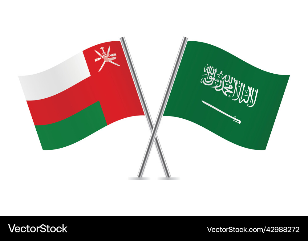 Oman and saudi arabia crossed flags Royalty Free Vector