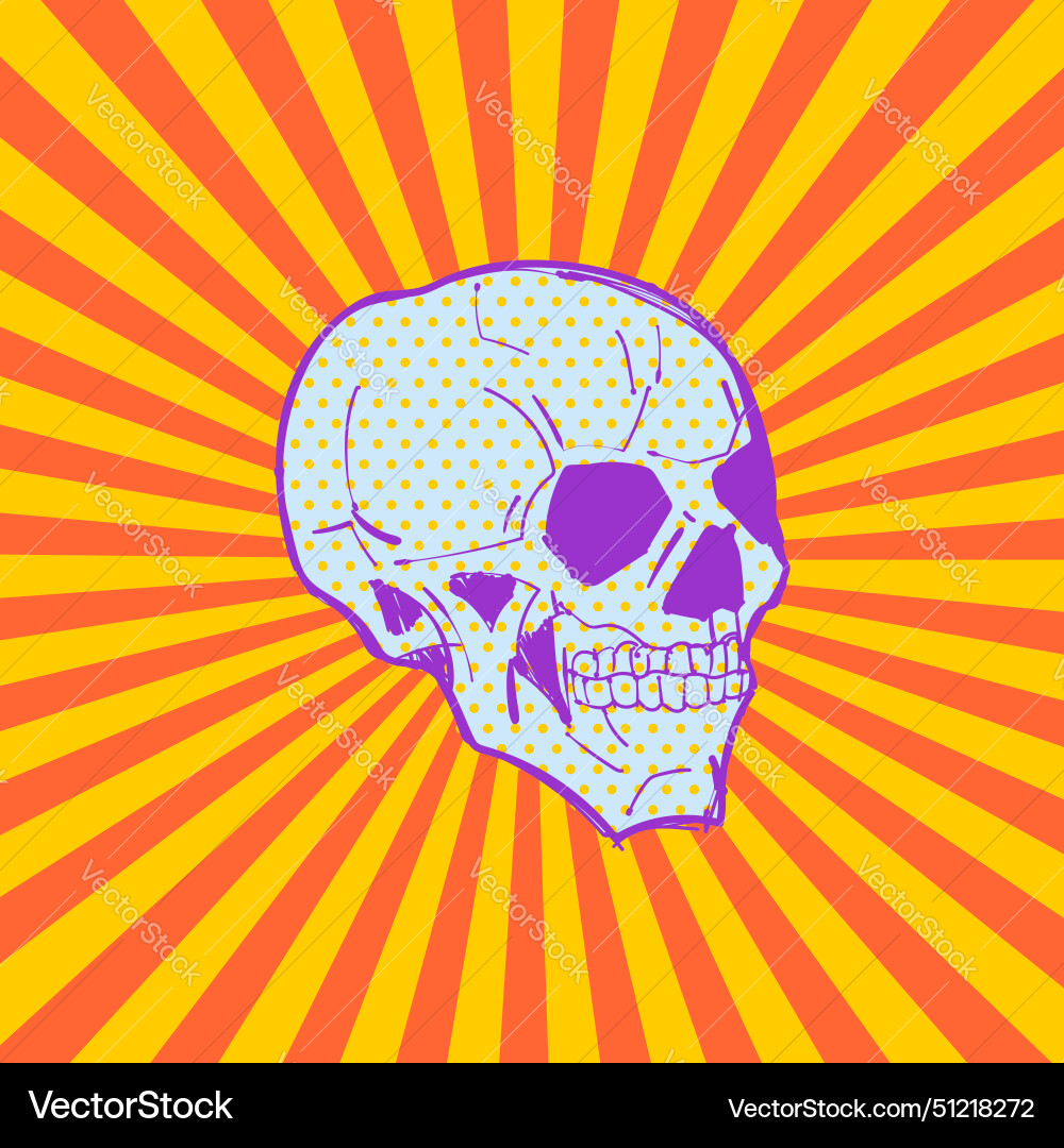 Skull pop art head skeleton retro Royalty Free Vector Image
