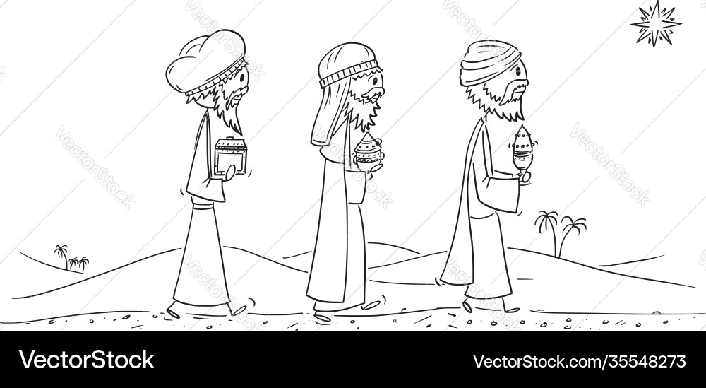 Cartoon three wise men or kings biblical Vector Image