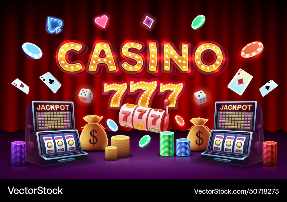 Casino slots machine winner jackpot fortune win Vector Image