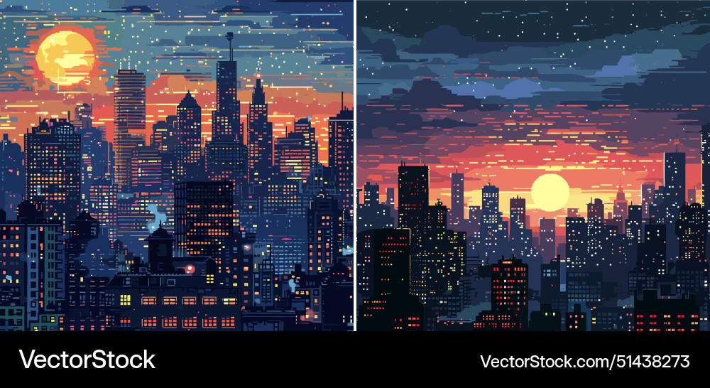 Cityscape pixel art concepts 8 bit Royalty Free Vector Image