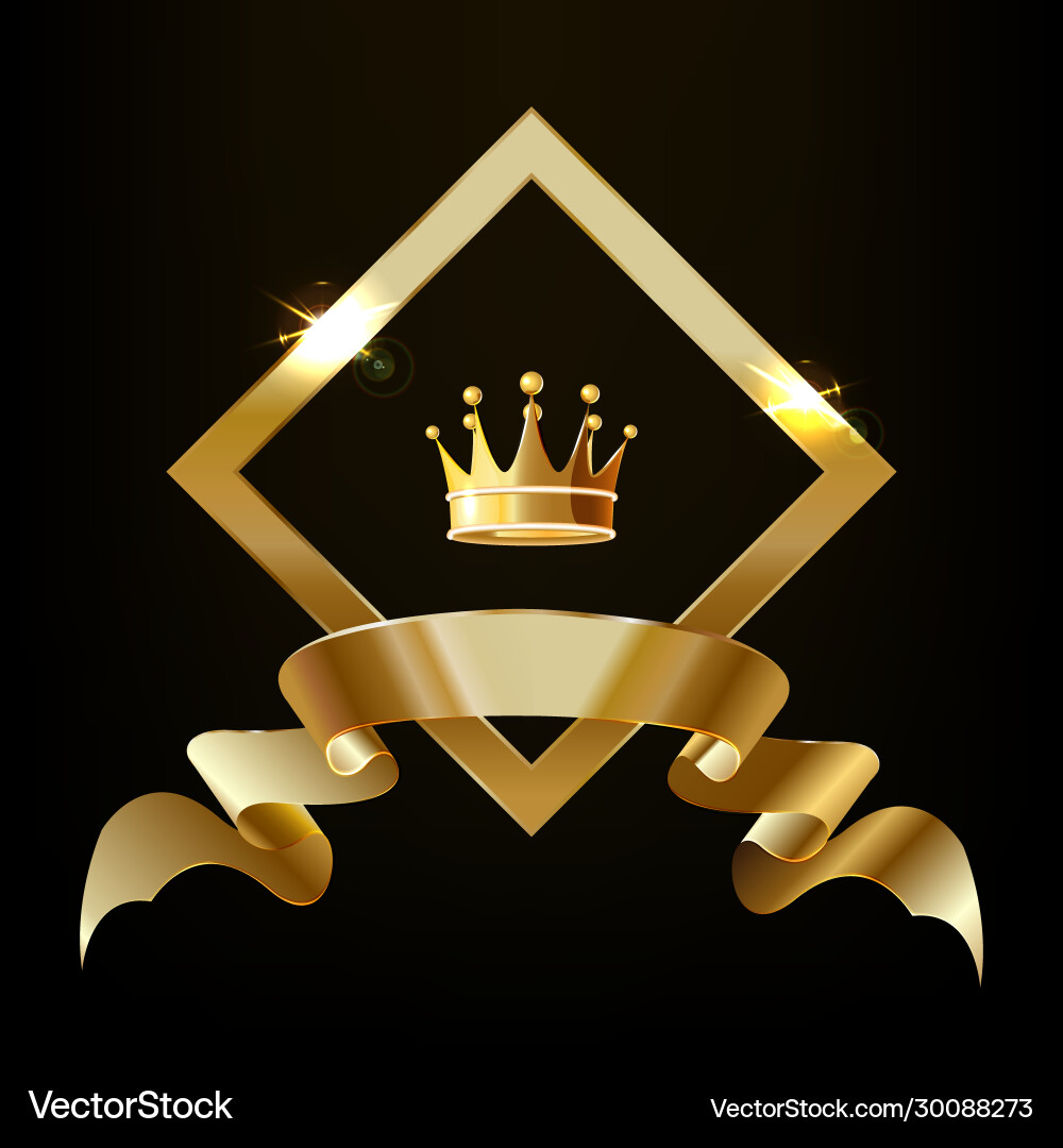 Crown in a gold diamond with ribbon Royalty Free Vector