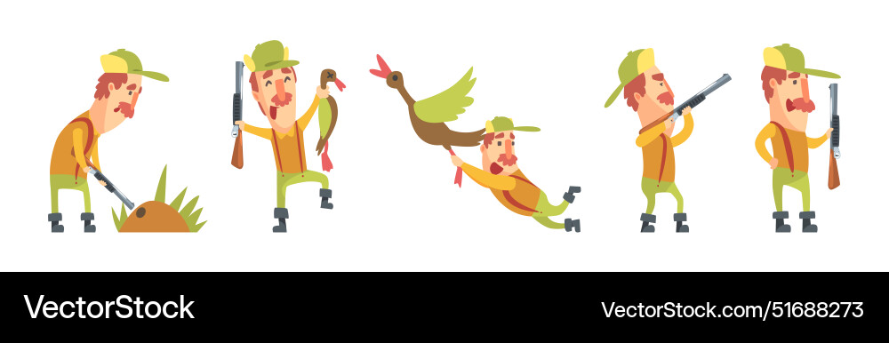 Funny man hunter character with rifle or gun Vector Image