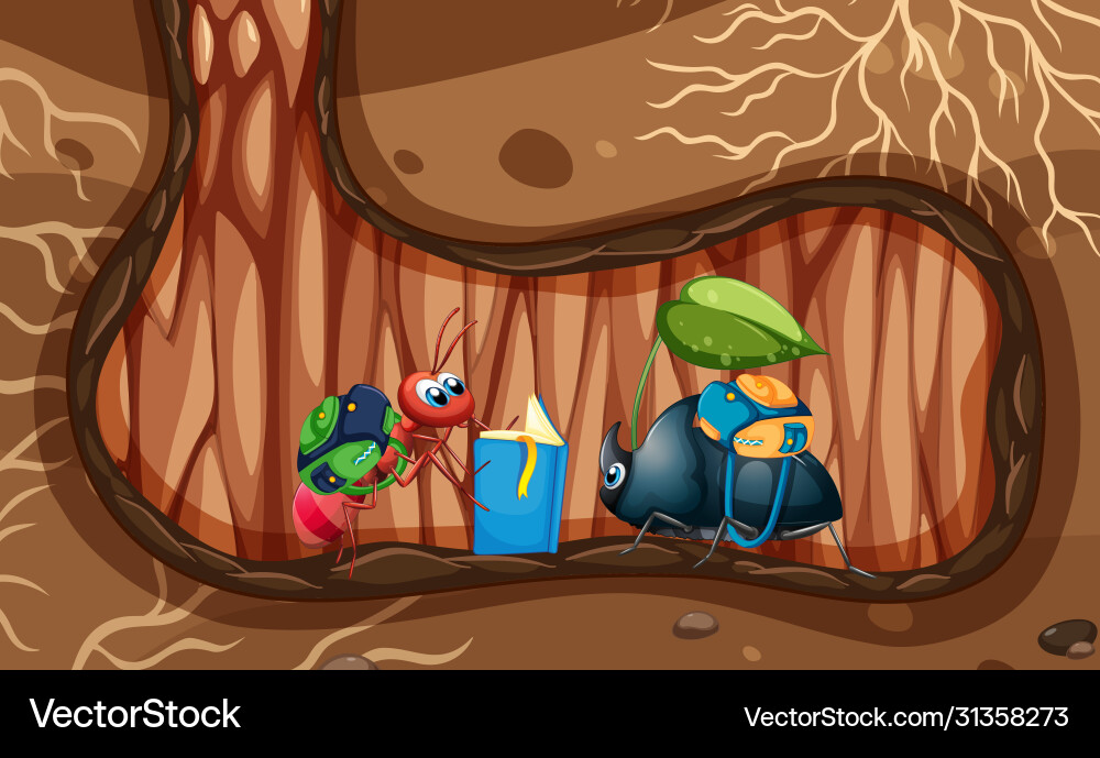 Insect learning in ant nest Royalty Free Vector Image