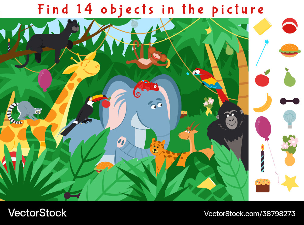 Jungle Animal Hidden Object Game Royalty Free Vector Image