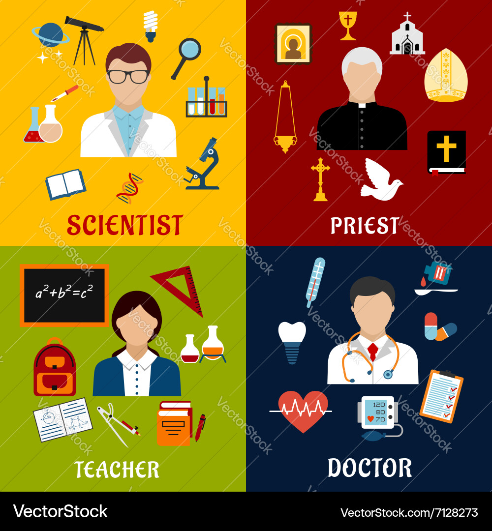 Scientist teacher doctor and priest professions Vector Image