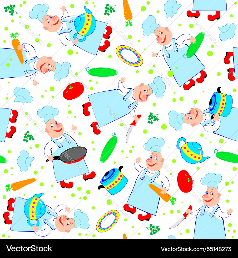 Seamless pattern ornament with cheerful cooks Vector Image