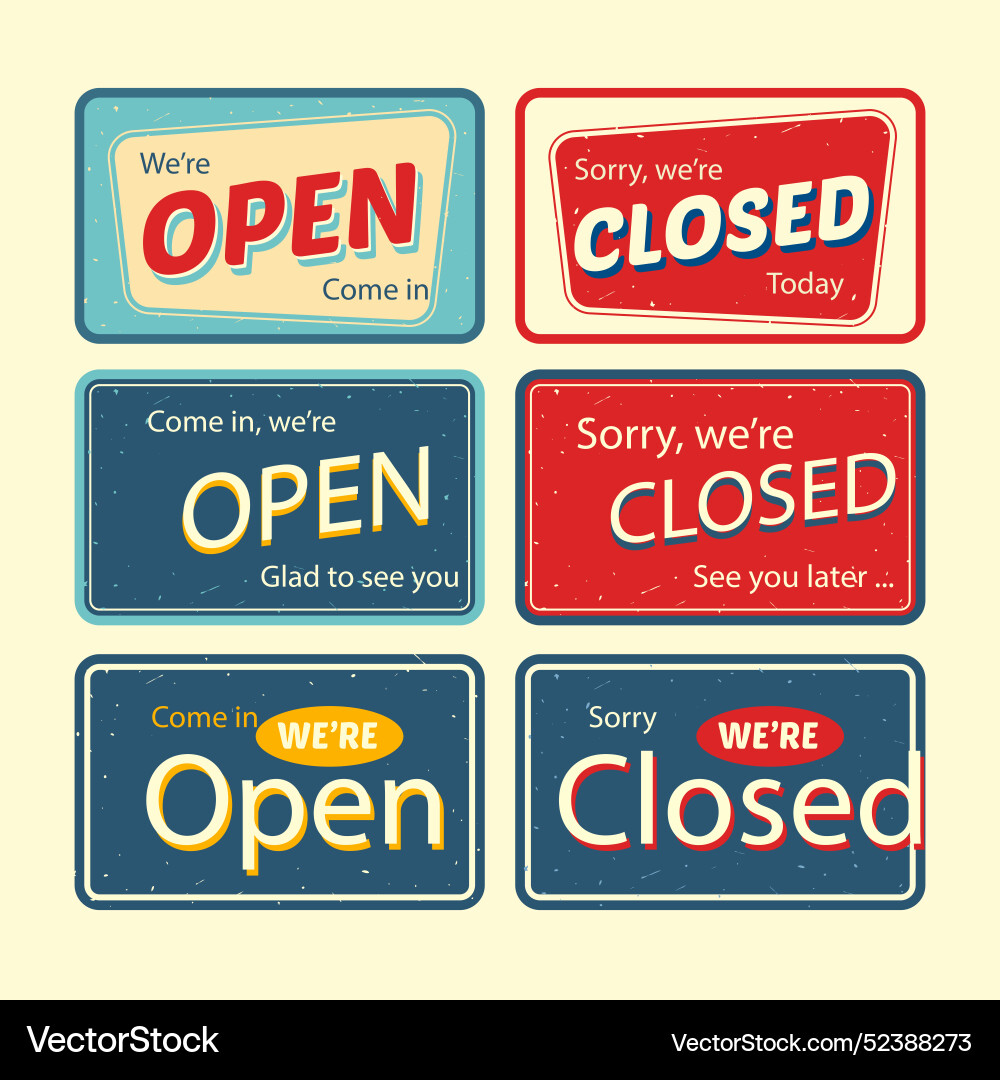 Vintage open and closed signboard pack Royalty Free Vector