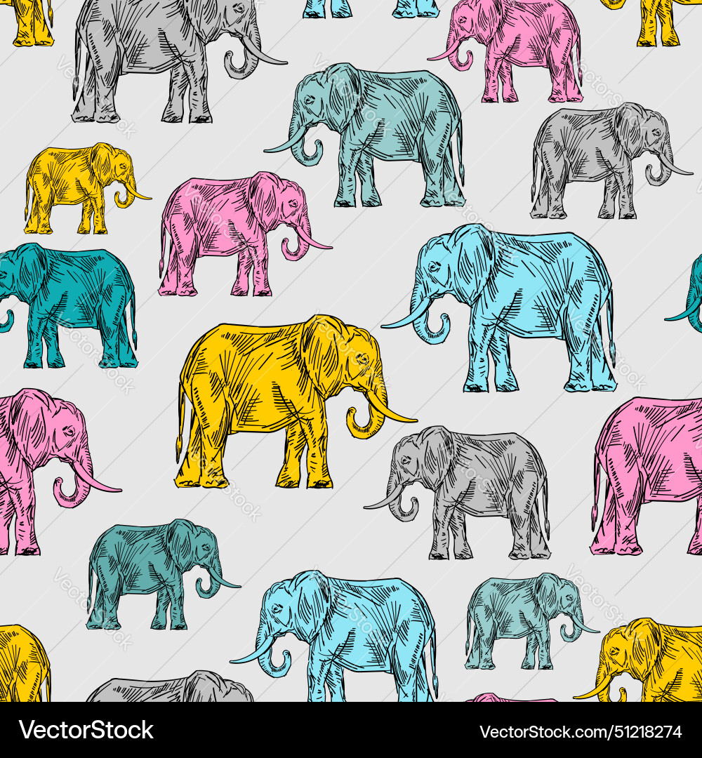 Elephant hand drawing pattern seamless animal Vector Image