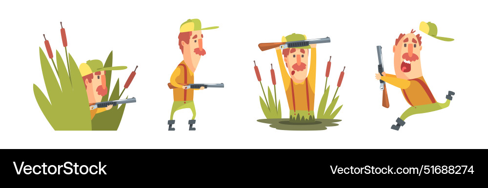 Funny man hunter character with rifle or gun Vector Image