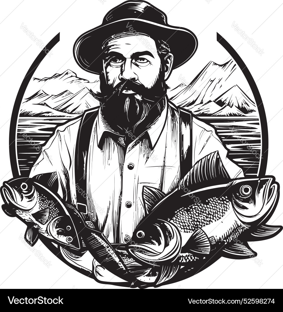 Hook line and winner big fish logo design Vector Image