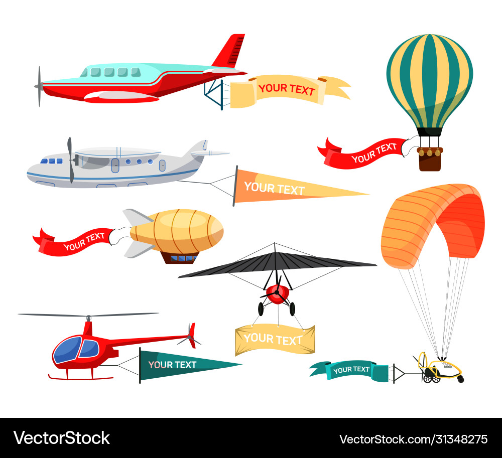 Air advertisements flat set Royalty Free Vector Image