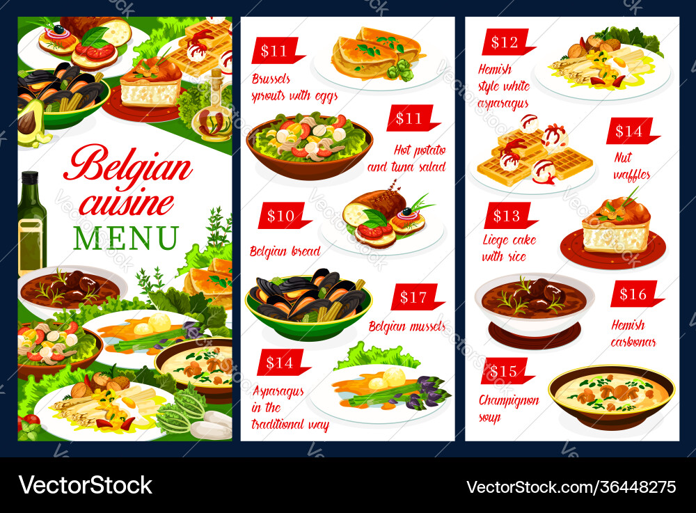 Belgian cuisine restaurant menu template Vector Image